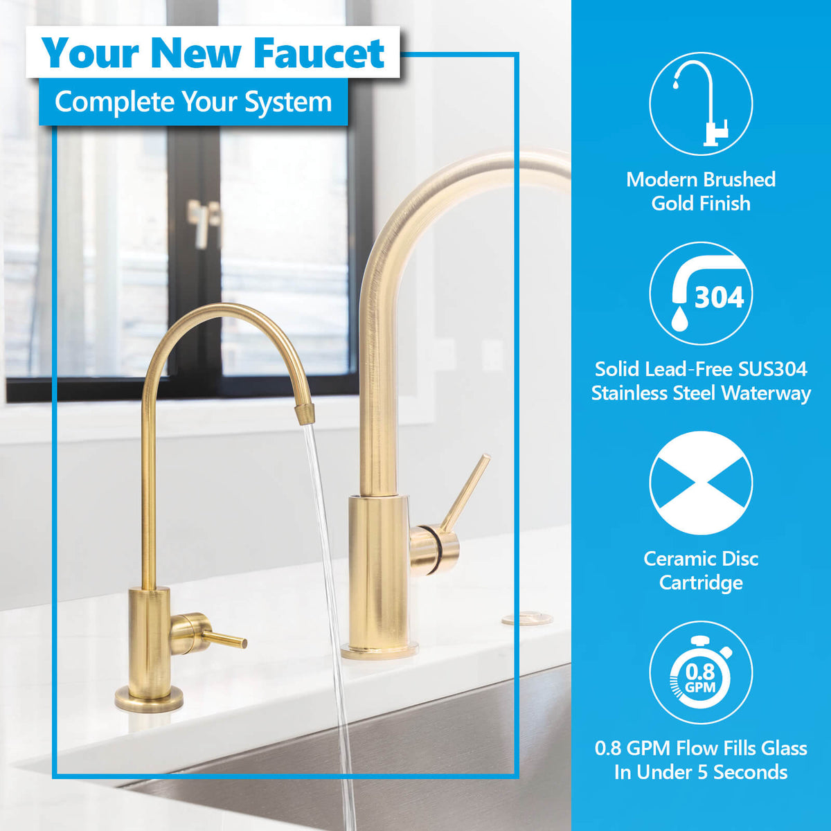 Modern Water Filter Faucet – Brushed Gold | Express Water